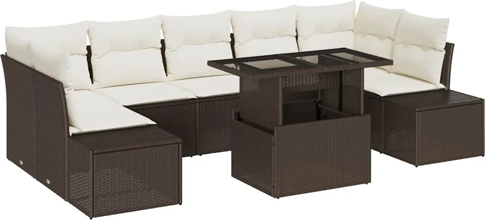 Set pohovek 8 ks Hnědá a krémová polyratan 3349134