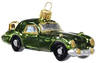 Vánoční ozdoba autíčko zelené se dvěma dárky