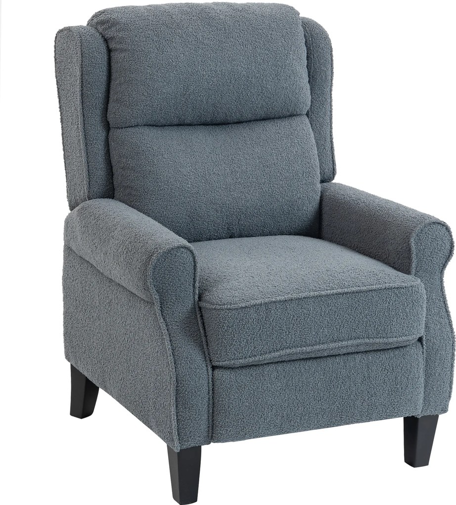 HOMCOM nastavitelná relaxační křeslo z teddym fleece, relaxační křeslo s vysouvací podnožkou, polstrované sedadlo, šedá 83B-604V00GY