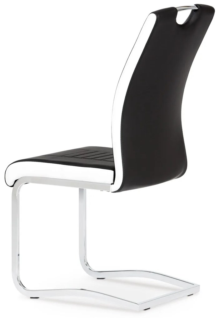 Autronic - Jídelní židle chrom / koženka černá s bílými boky - DCL-406 BK