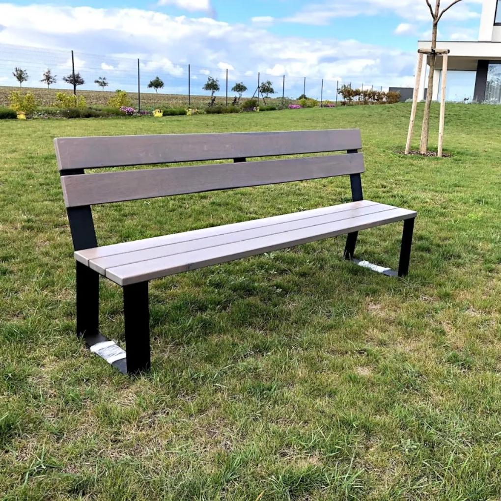 KULHÁNEK Designová zahradní lavice Délka: 150 cm, Odstín nátěru: lazura - ořech, Odstín podnože: černá - RAL 9005