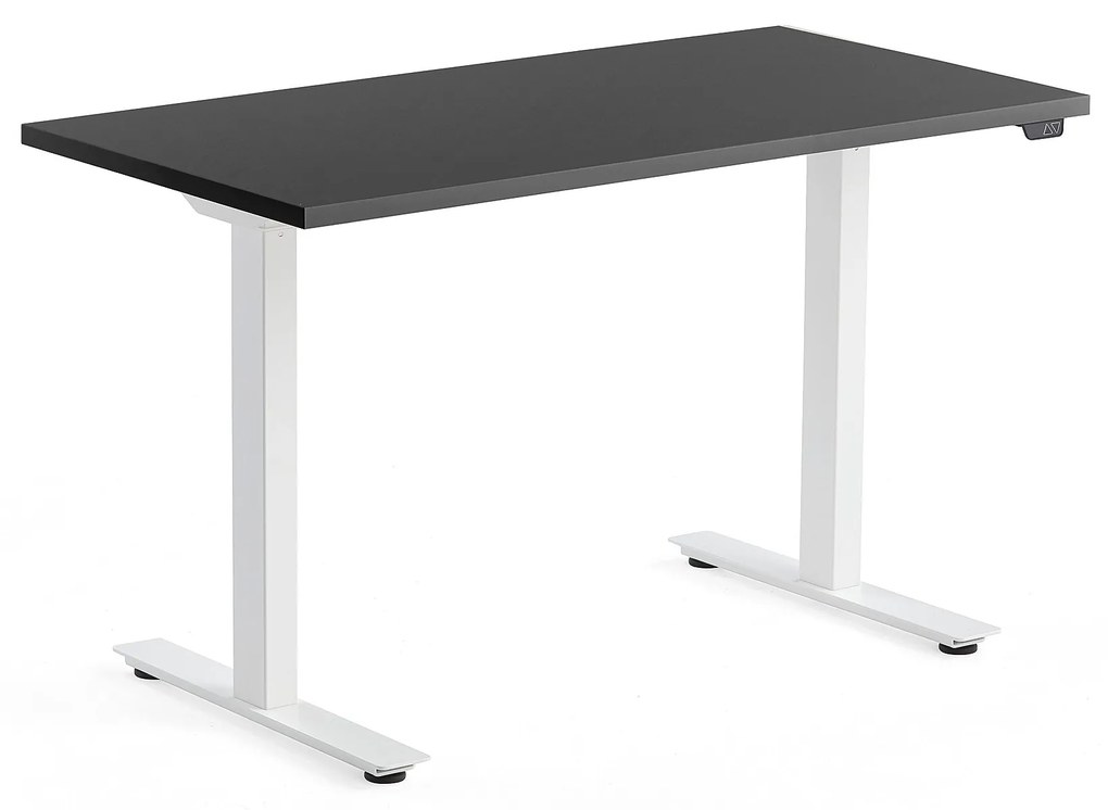 AJ Produkty Výškově nastavitelný stůl MODULUS, 1200x600 mm, bílý rám, černá