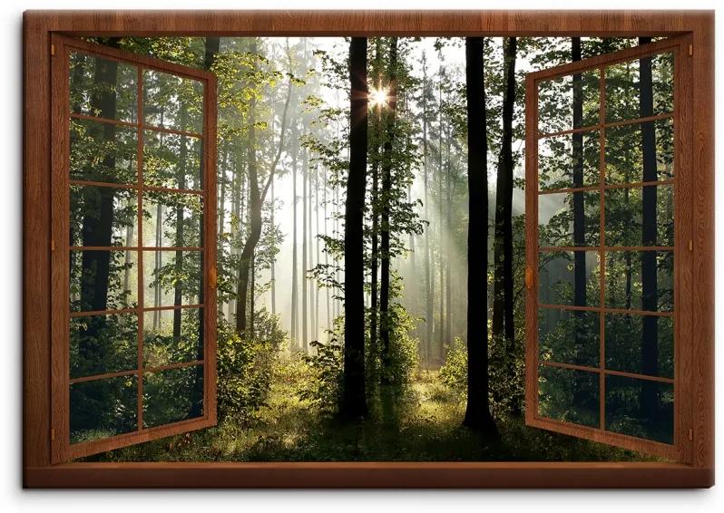 3D obraz dřevěné okno do lesa Velikost (šířka x výška): 120x80 cm