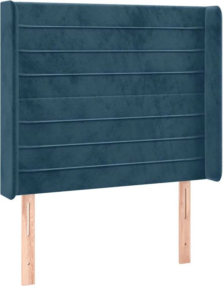 Čelo postele s LED tmavě modré 93 x 16 x 118/128 cm samet 3124228