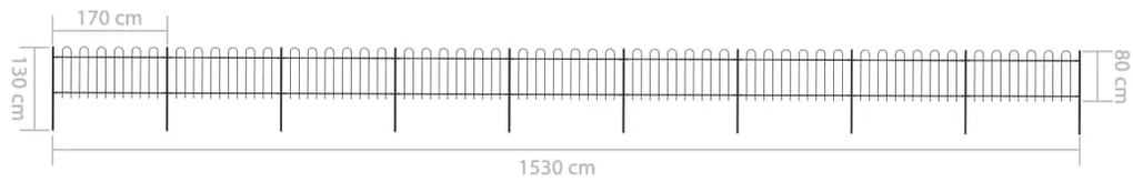 vidaXL Marketos Zahradní plot s obloukem nahoře ocelový 1603,5 x 80 cm černý