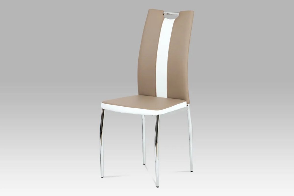 Artium Jídelní židle koženka cappuccino + bílá / chrom - AC-2202 CAP