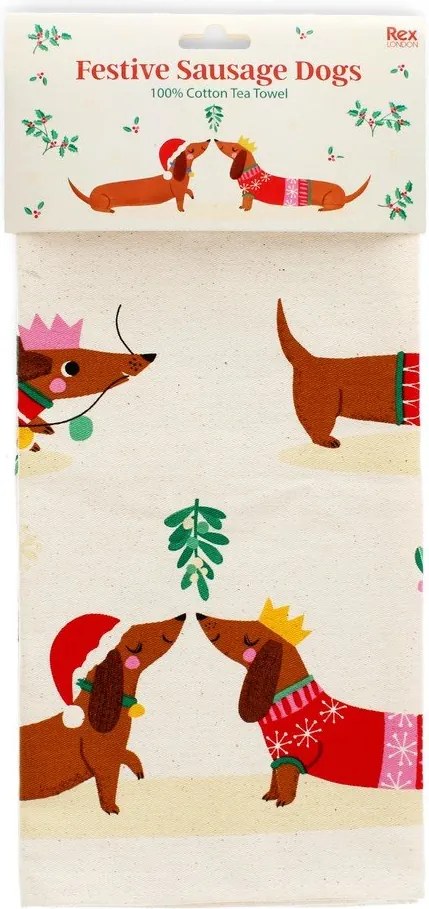 Bavlněná utěrka 70x50 cm Festive Sausage Dog – Rex London
