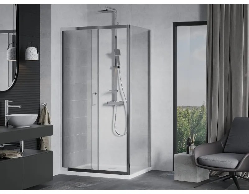 Mexen Apia sprchový kout s posuvnými dveřmi 130 x 90 cm, čiré sklo-chromový profil + sprchová vanička, 840-130-090-01-00-4010