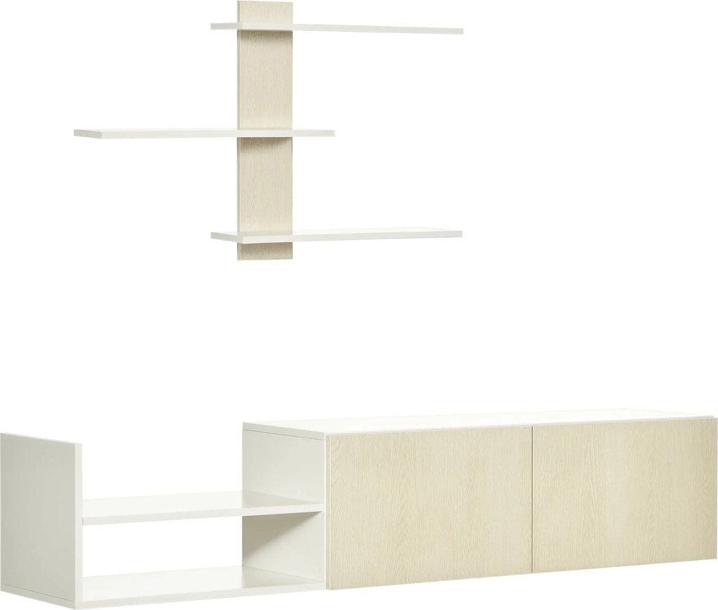 HOMCOM Televizní stolek do obývacího pokoje s televizním stolkem 150x31,5x40 cm a nástěnnou policí 95,5x16x60 cm Moderní přírodní styl | Aosom