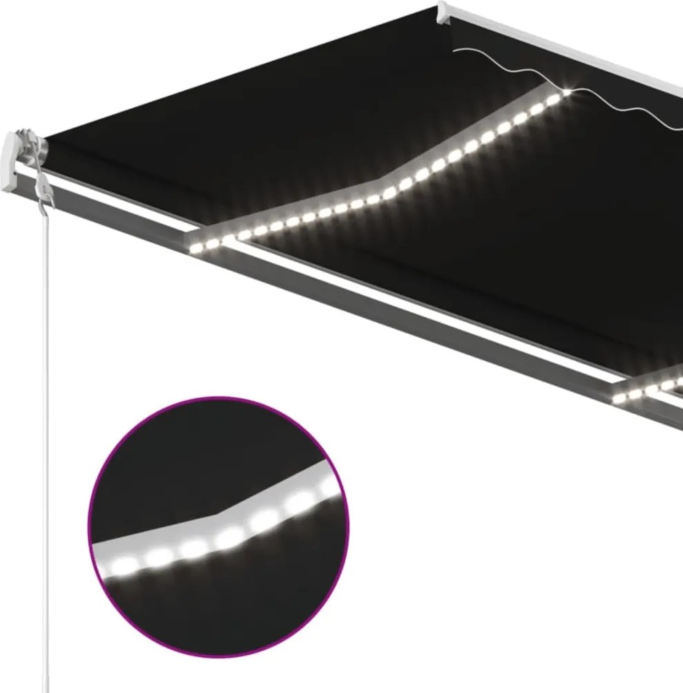 Ručně zatahovací markýza s LED světlem 450 x 350 cm antracitová 3069004