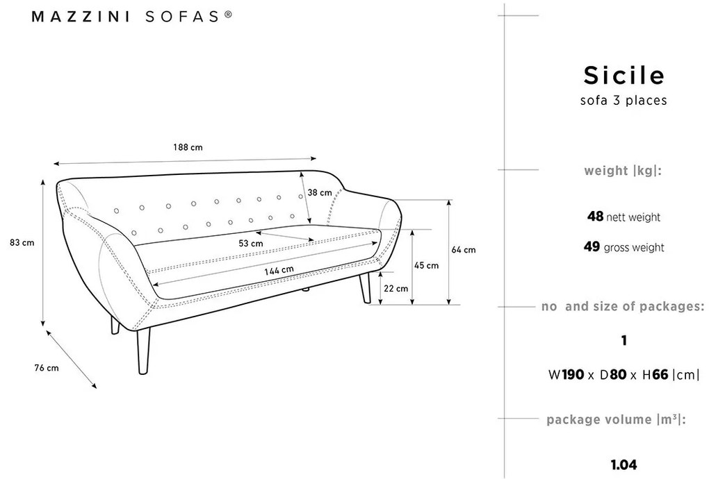 MAZZINI SOFAS Třímístná pohovka Sicile