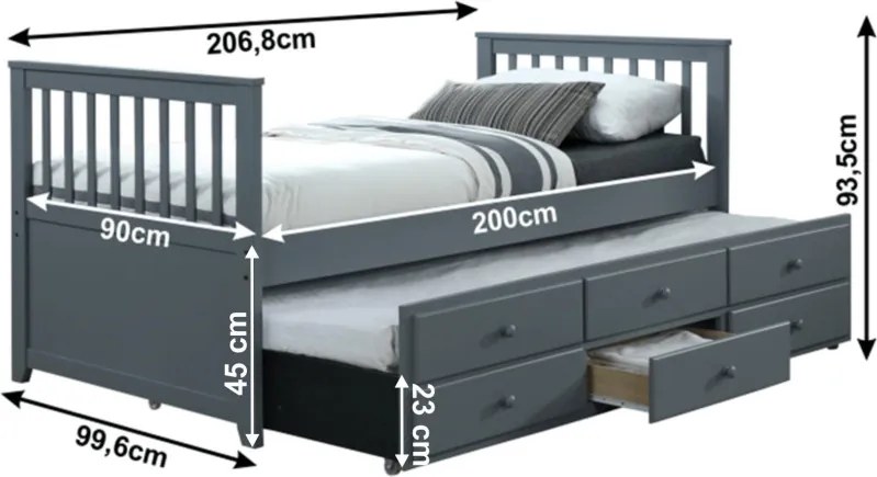 Postel s přistýlkou, 90x200, šedá, AUSTIN NEW Kondela 0000240364