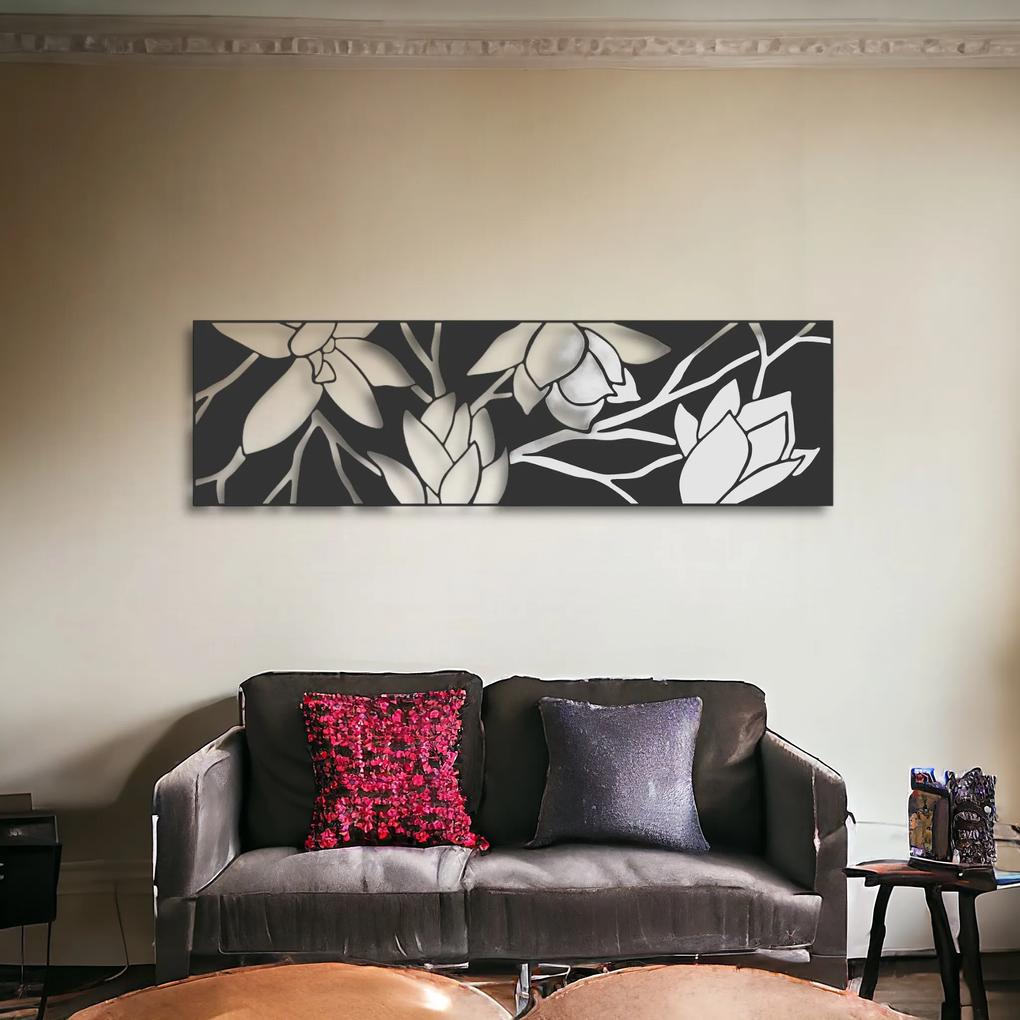 Květiny - kovový obraz na zeď Velikost: 150cm, Barva: Black