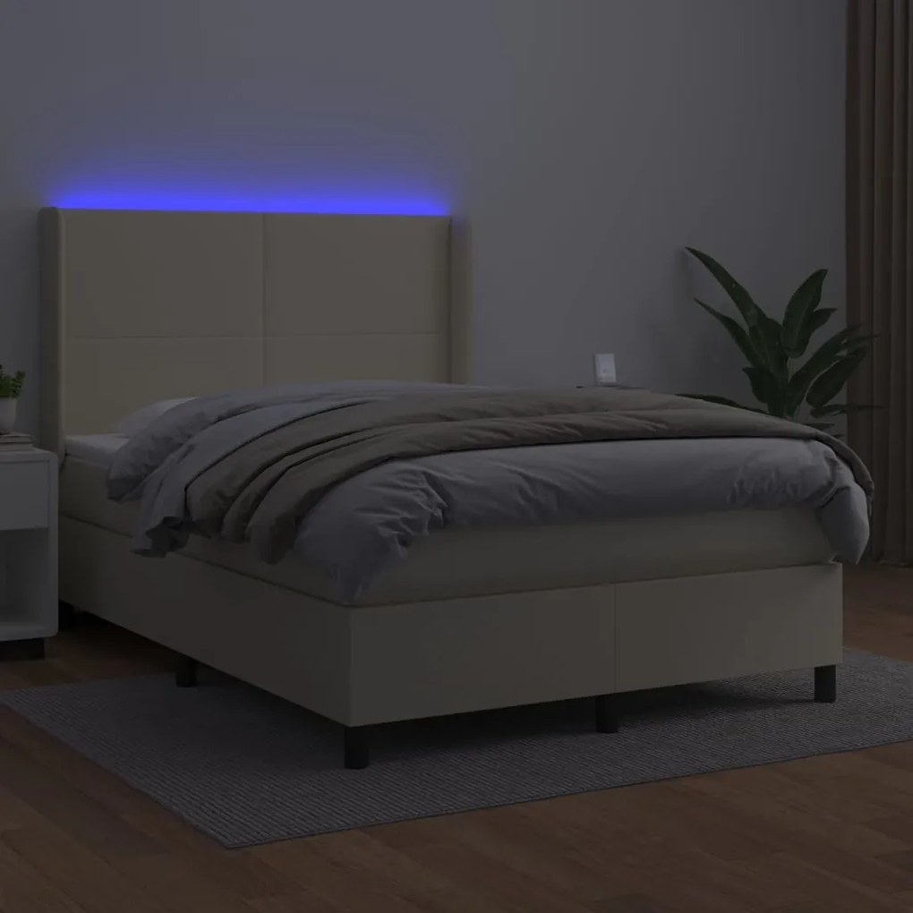 Box spring postel s matrací a LED krémová 140x190 cm umělá kůže 3139261