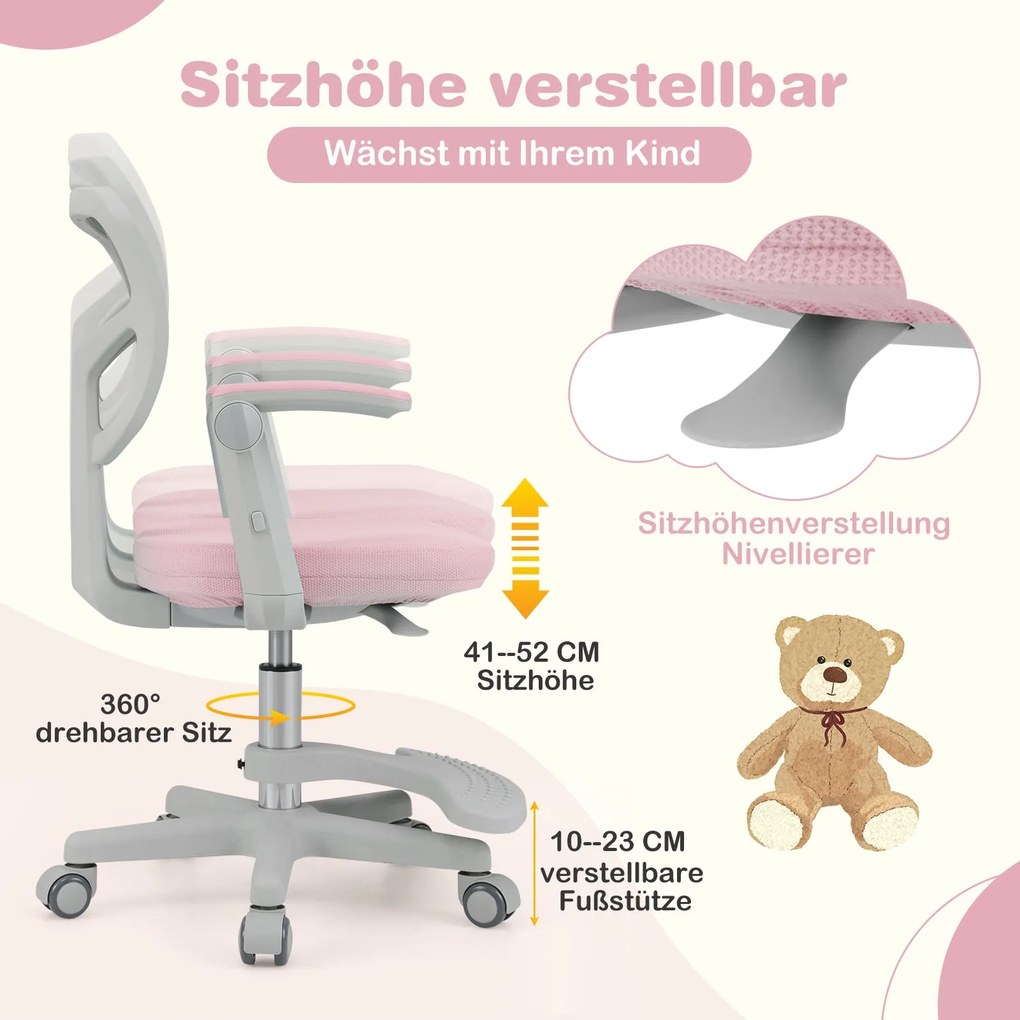Costway Dětská psací židle s 41-52 cm výškově nastavitelný sedák dětská otočná