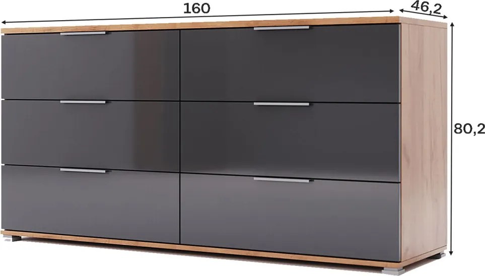 Komoda 6 šu Lava / dub kraft Luna