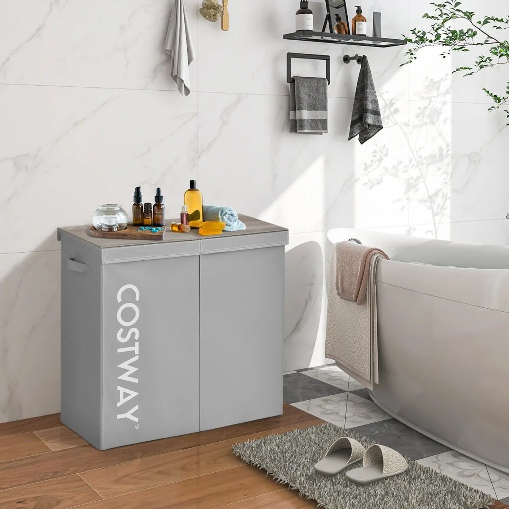 Costway 115 L 2 přihrádky koš na prádlo z netkané textilie s – 62 × 31 × 60 cm