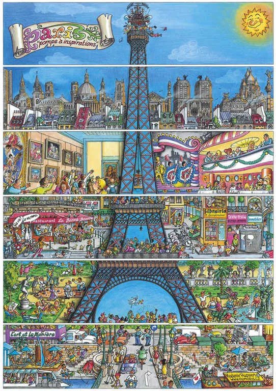 DINO Puzzle 500 dílků Paříž Eiffelova věž kreslená 33x47cm skládačka v krabici dn502376