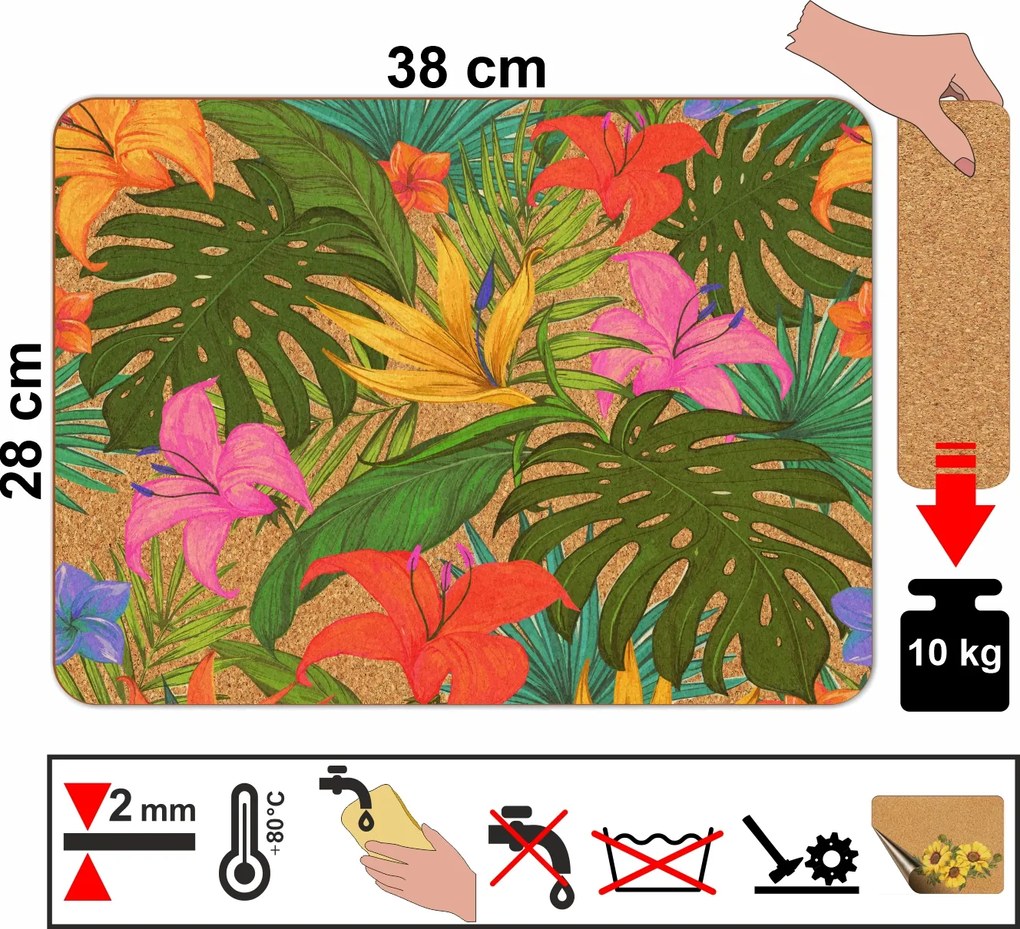PokojovaDekorace.cz, Korkové prostírání s potiskem - 546, kytky, 28x38, 1 ks