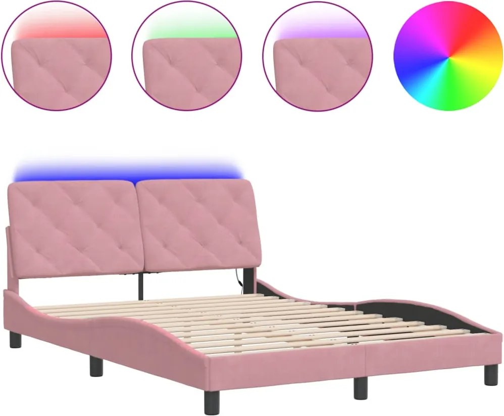 Rám postele s LED bez matrace růžový 140 x 200 cm samet 3213860