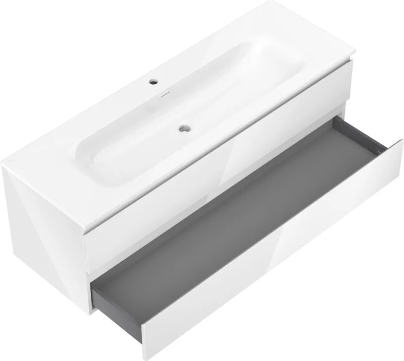 Mexen Orio, koupelnová skříňka 140 cm s umyvadlem Vela, 2 zásuvky, bílá lesklá, 91A10-14047-2-BFF00-W23M00