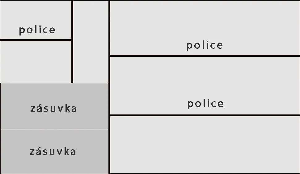 LORIN mo | komoda 7 | 135 cm | s policemi, zásuvkami a dvířky | PUSH OPEN | kašmír/modrá