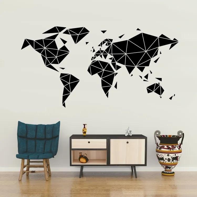 Mapa světa z trojúhelníků - vinylová samolepka na zeď 191x100cm