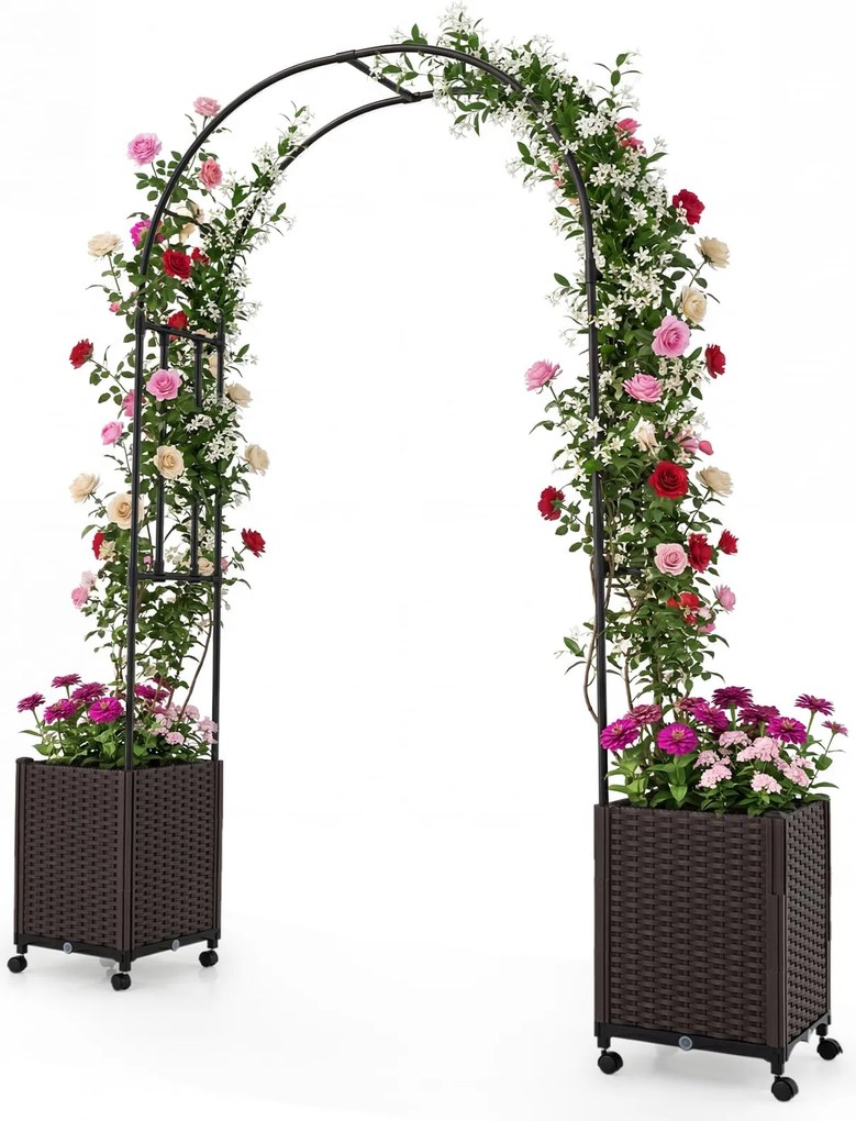 Costway 2 v 1 zahradní oblouk 230 cm růže oblouk s 2 samozavlažovacími květináči