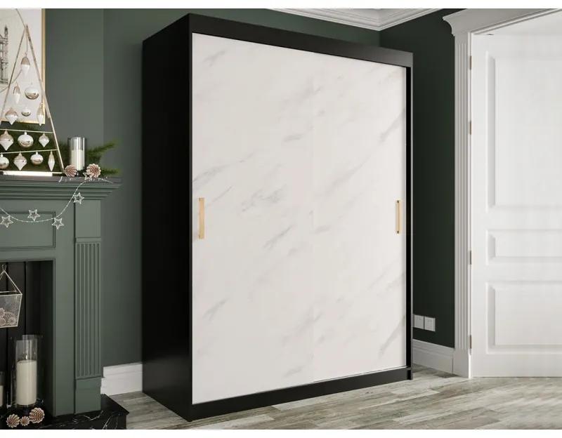 Moderní posuvná skříň Nonnus 150T, Úložný prostor: ano, Barva: bílá matná / černá mramor