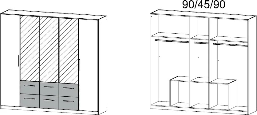 Šatní skříň Siegen, 226 cm, bílý/šedý beton