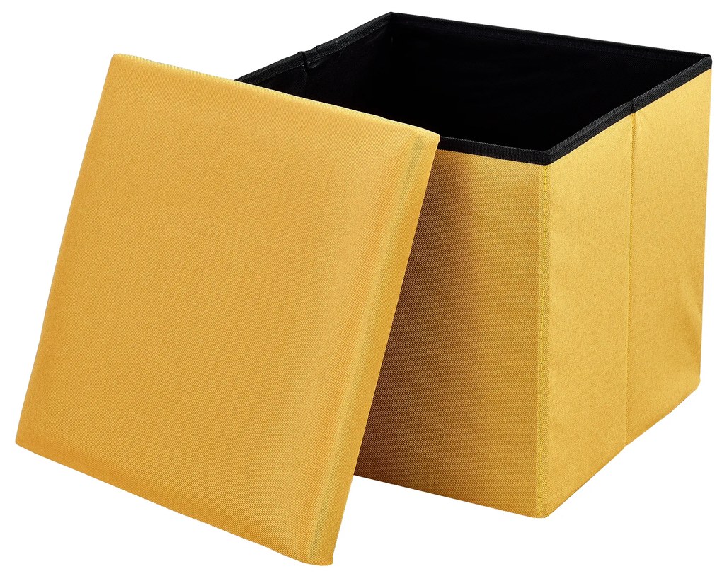 [en.casa]® Skládací taburet - textil - horčicově žlutý - 30 x 30 x 30 cm
