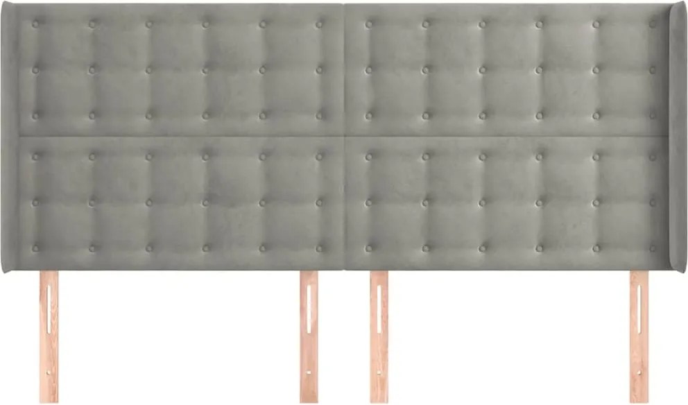 Čelo postele typu ušák světle šedé 203x16x118/128 cm samet 3120080