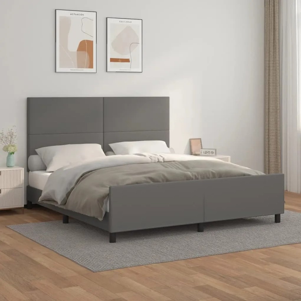 Rám postele s čelem šedý 160x200 cm umělá kůže 3125461