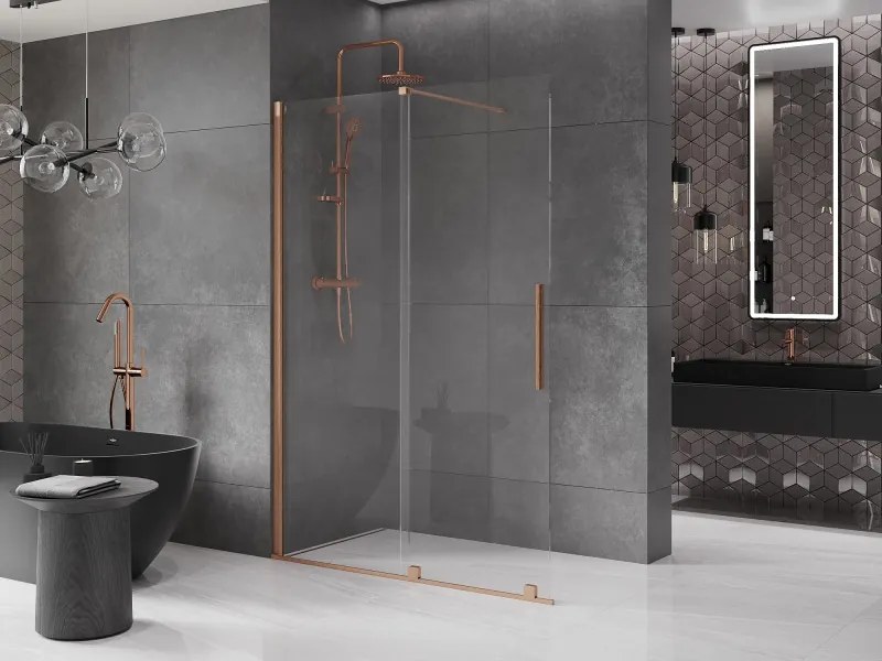Mexen Velar, posuvné dveře do otvoru typ Walk-In 160 cm, 8mm čiré sklo, měděná matná, 871-160-000-03-65