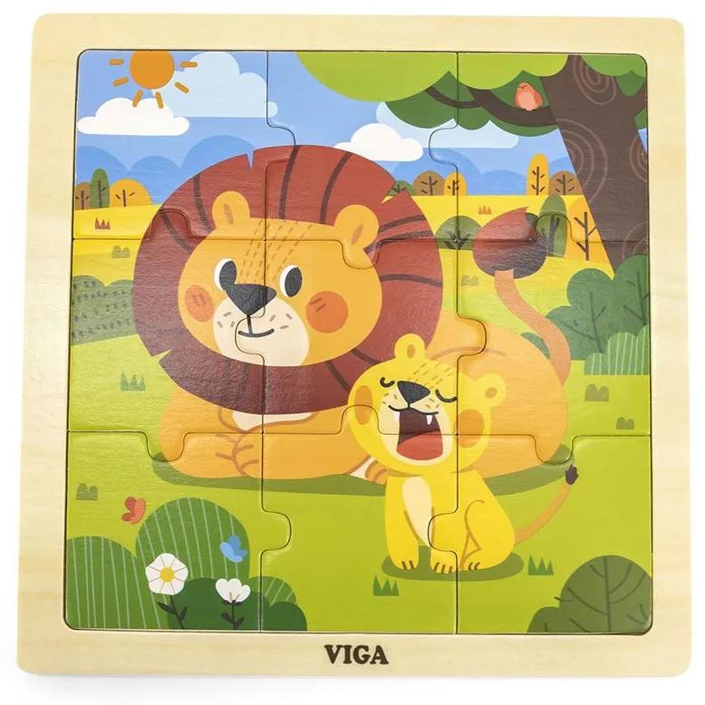 Dřevěné puzzle pro nejmenší Viga 9 ks Lev Barva: multicolor