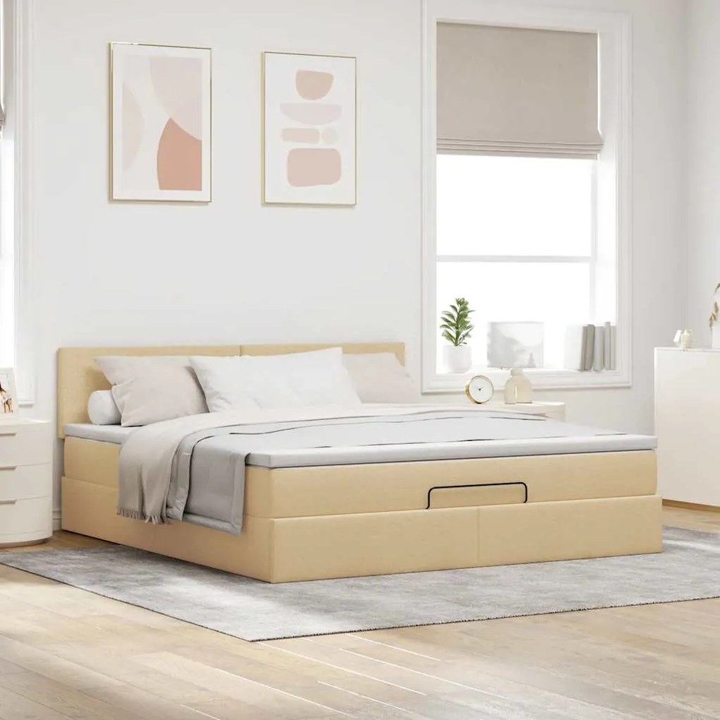 Osmanský rám postele s matrací krémová 180x200cm textil 3311399