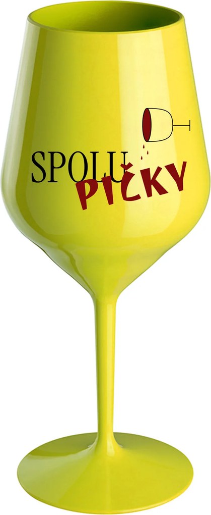 SPOLUPIČKY - žlutá nerozbitná sklenice na víno 470 ml