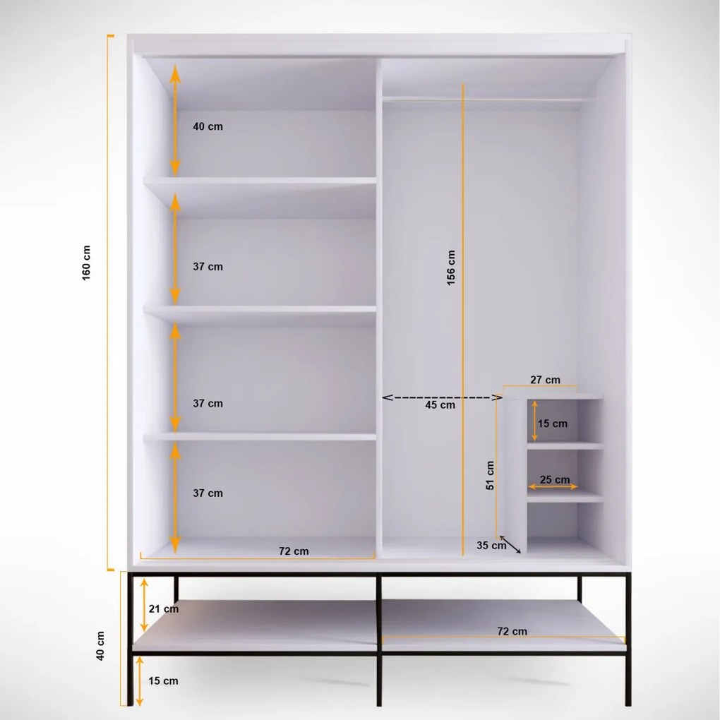 Šatní skříň Martin III 150 cm bílý mramor/zlatá