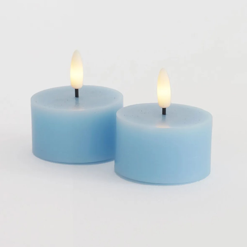 Sada LED čajové svíčky na baterie Sille Tealight, Ø 6 × 3,4 cm, modrá obloha, z pravého vosku, balení 2 ks