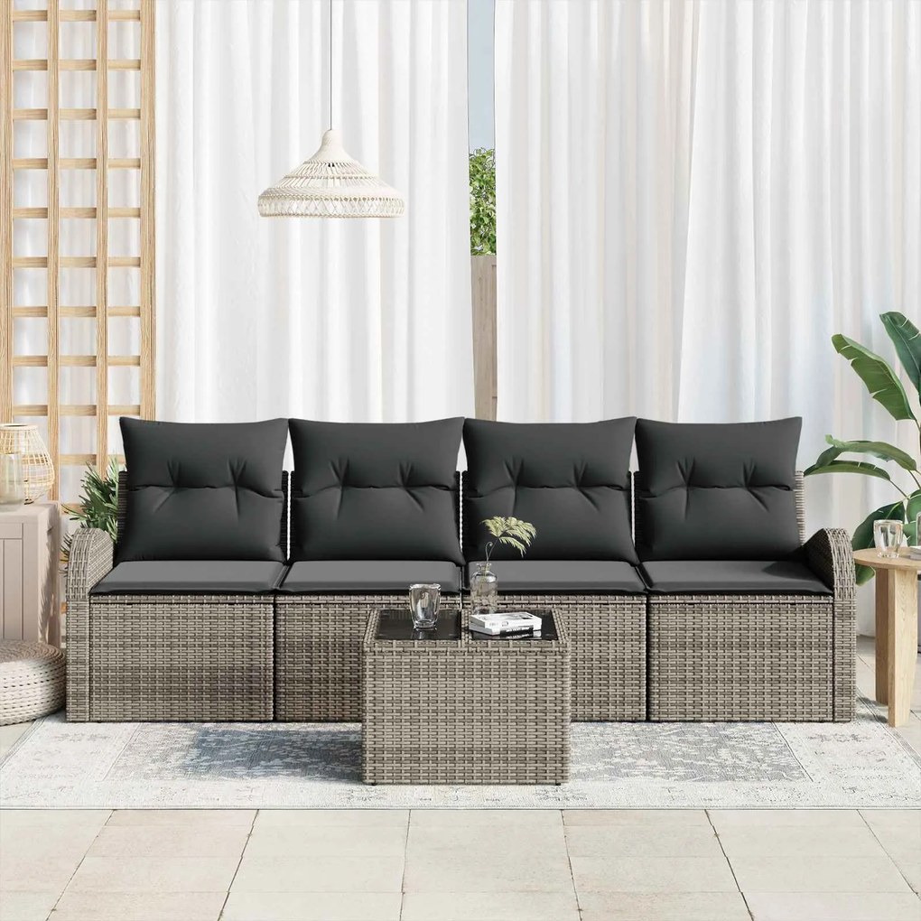 Sada zahradních pohovek 5 pcs 4-Seater Šedá polyratan 3354578
