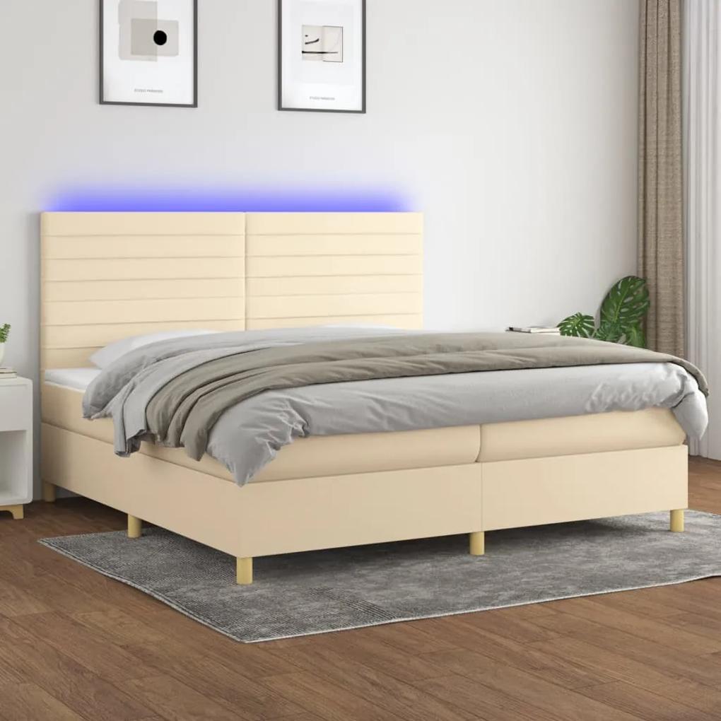 Box spring postel s matrací a LED krémová 200x200 cm textil,  3135546