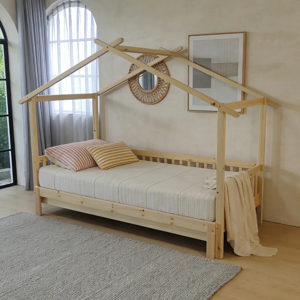 Montessori postel s přistýlkou, přírodní, 90x200, KESIO