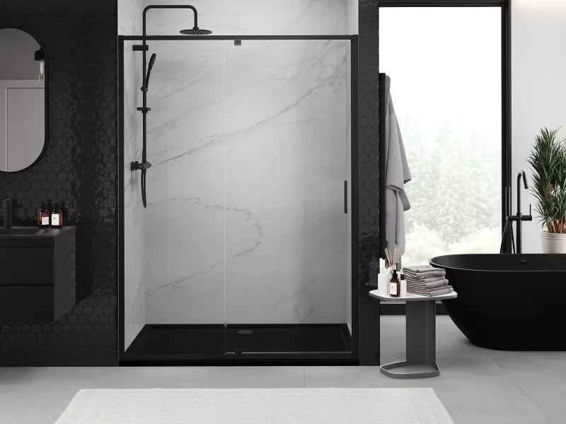 Mexen Exo sprchové dveře otočné 150 cm, transparentní, černé - 819-150-000-70-00