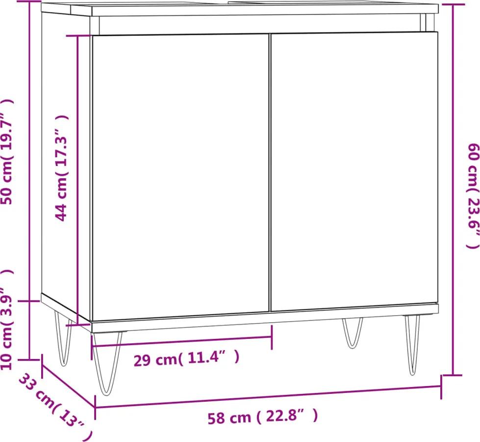 vidaXL Koupelnová skříňka 58 x 33 x 60 cm kompozitní dřevo [831583] Barva: kouřový dub