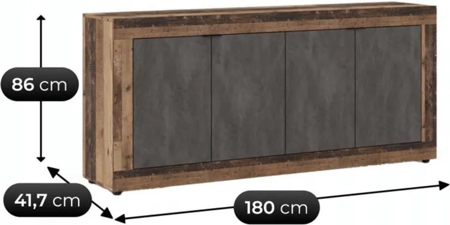 Komoda Leniza 180, tmavý dub / grafit