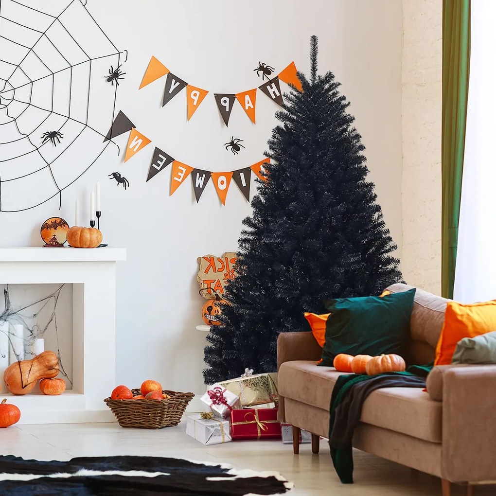 Costway 180 cm vysoký umělý skládací Halloween vánoční stromeček PVC hroty černé