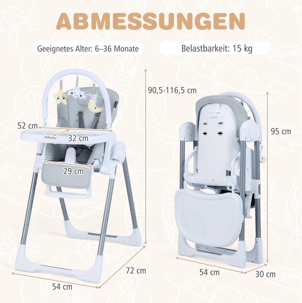 Costway Vysoká stolička baby skládací přenosná dětská vysoká stolička výškově