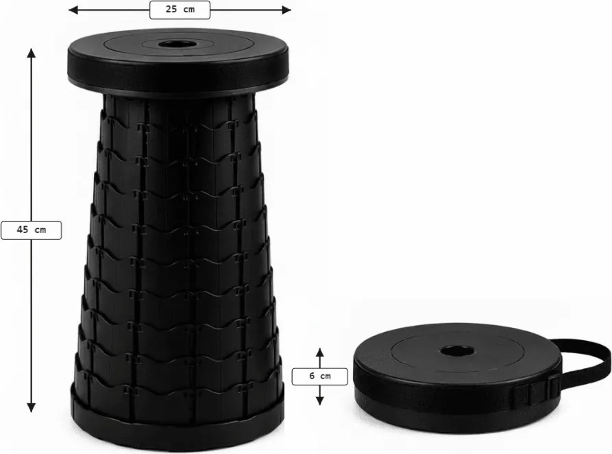 Kempingová stolička CAMPIO teleskopická 45 cm, černá