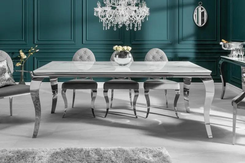 Moderní barokní jídelní stůl 200cm stříbrný mramor / 39996