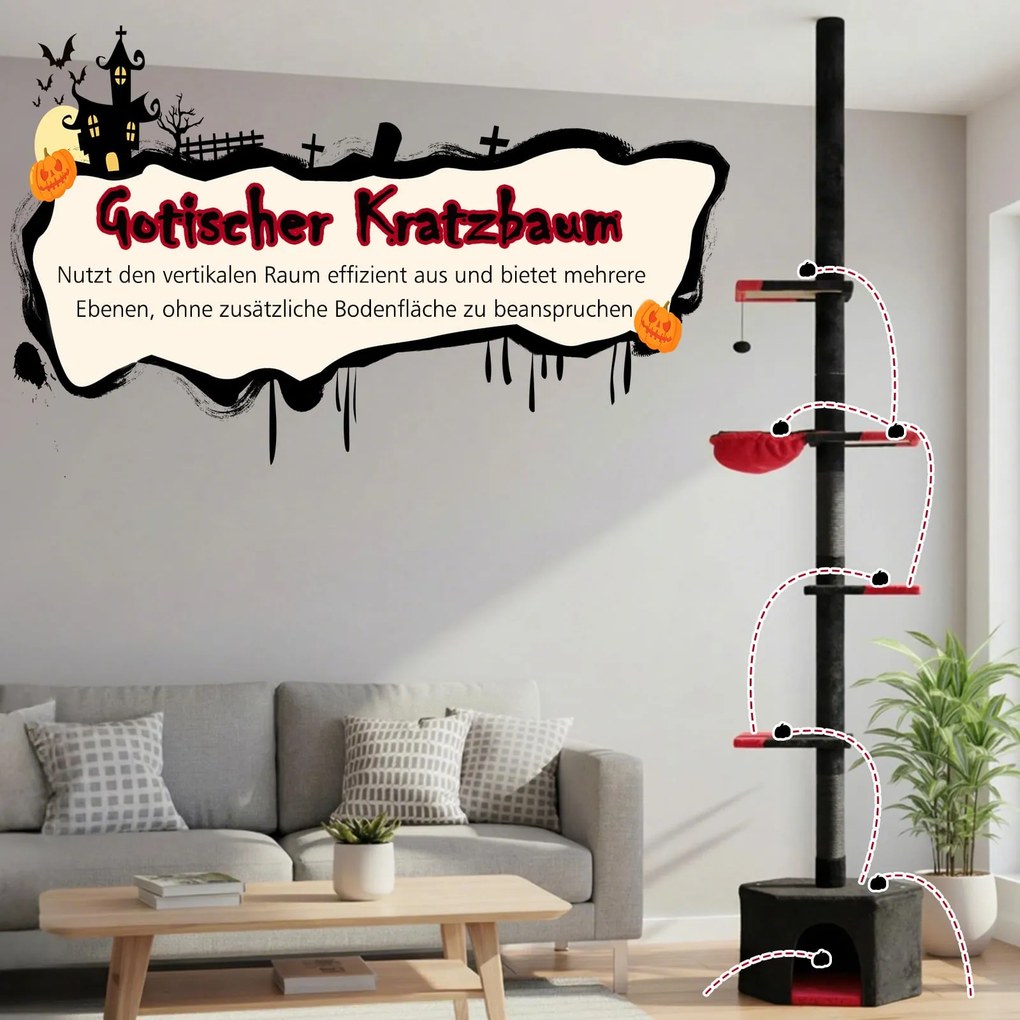 Costway Od podlahy ke stropu kočičí strom 245-300 cm nastavitelné 5-patrové